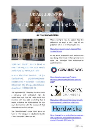 UK Adjudicators July 2020 newsletter | PDF