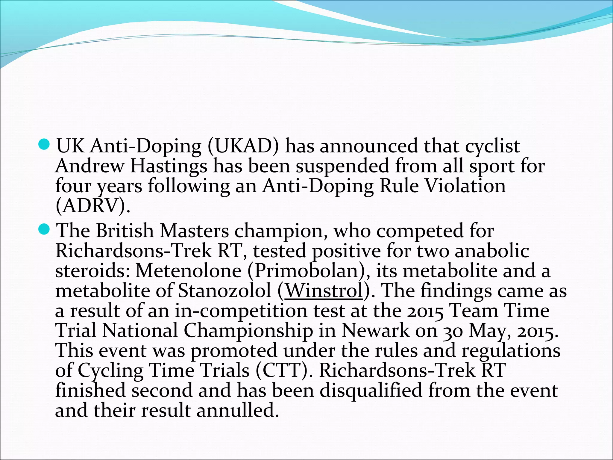 UK Anti-Doping Ban Cyclist For Doping | PPT
