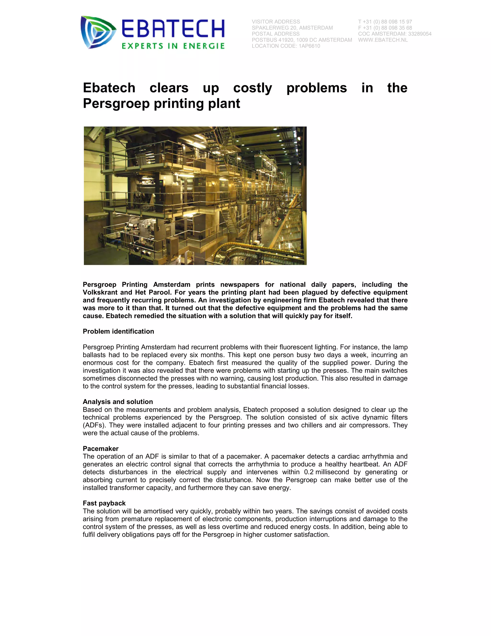 Ebatech & Power Quality at the Persgroep Printing Amsterdam (English) | PDF