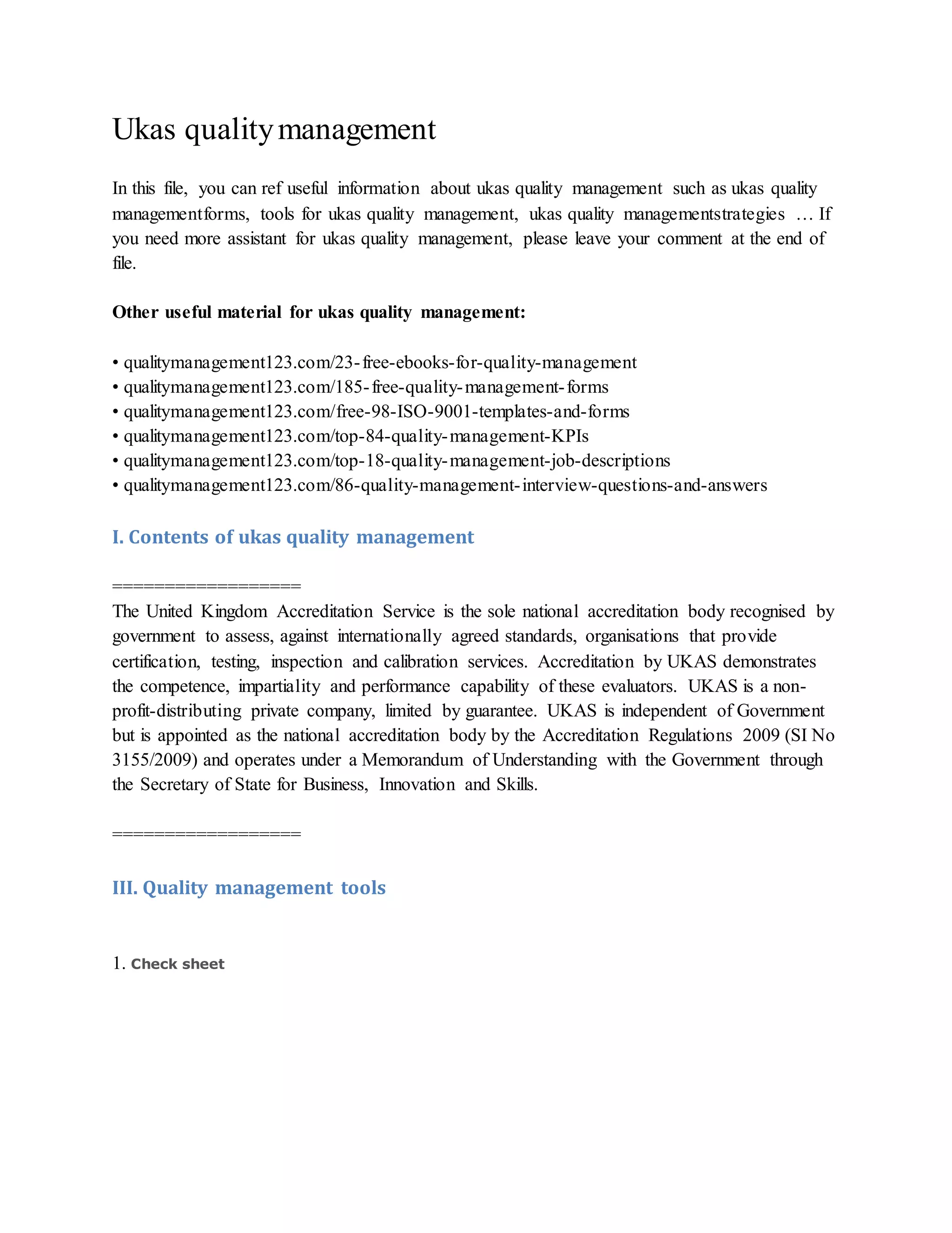 Ukas quality management | DOCX