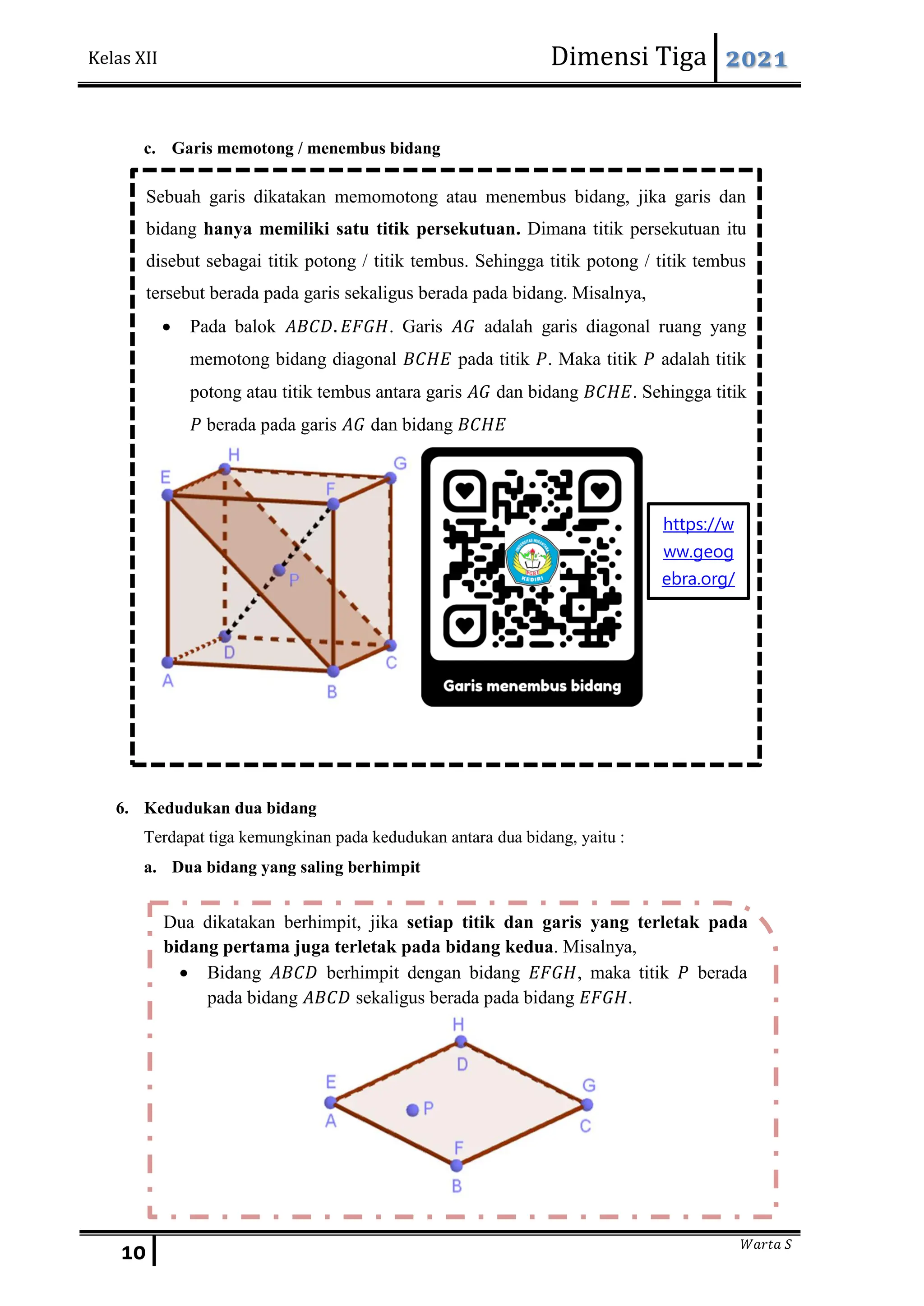 UKBM 1 Dimensi 3: Kedudukan Titik, Garis, dan Bidang. | PDF