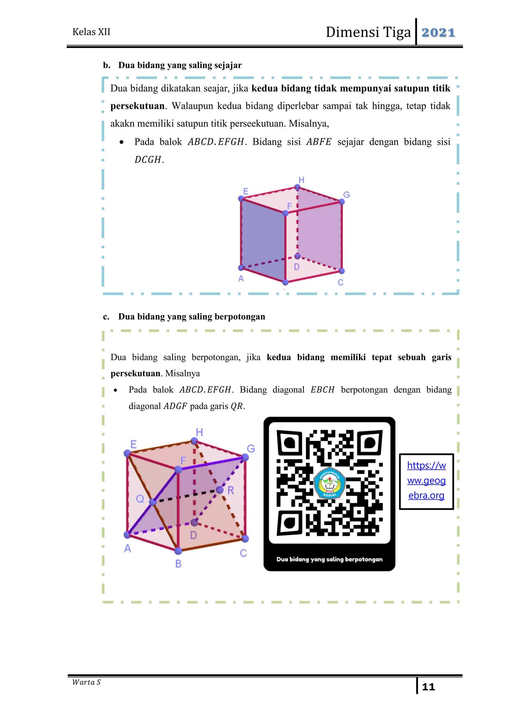 UKBM 1 Dimensi 3: Kedudukan Titik, Garis, dan Bidang. | PDF