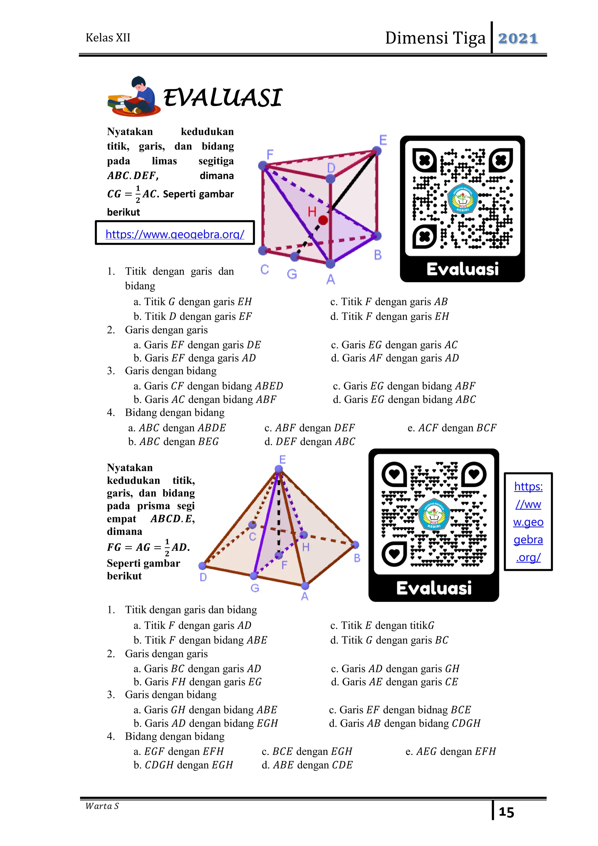 UKBM 1 Dimensi 3: Kedudukan Titik, Garis, dan Bidang. | PDF