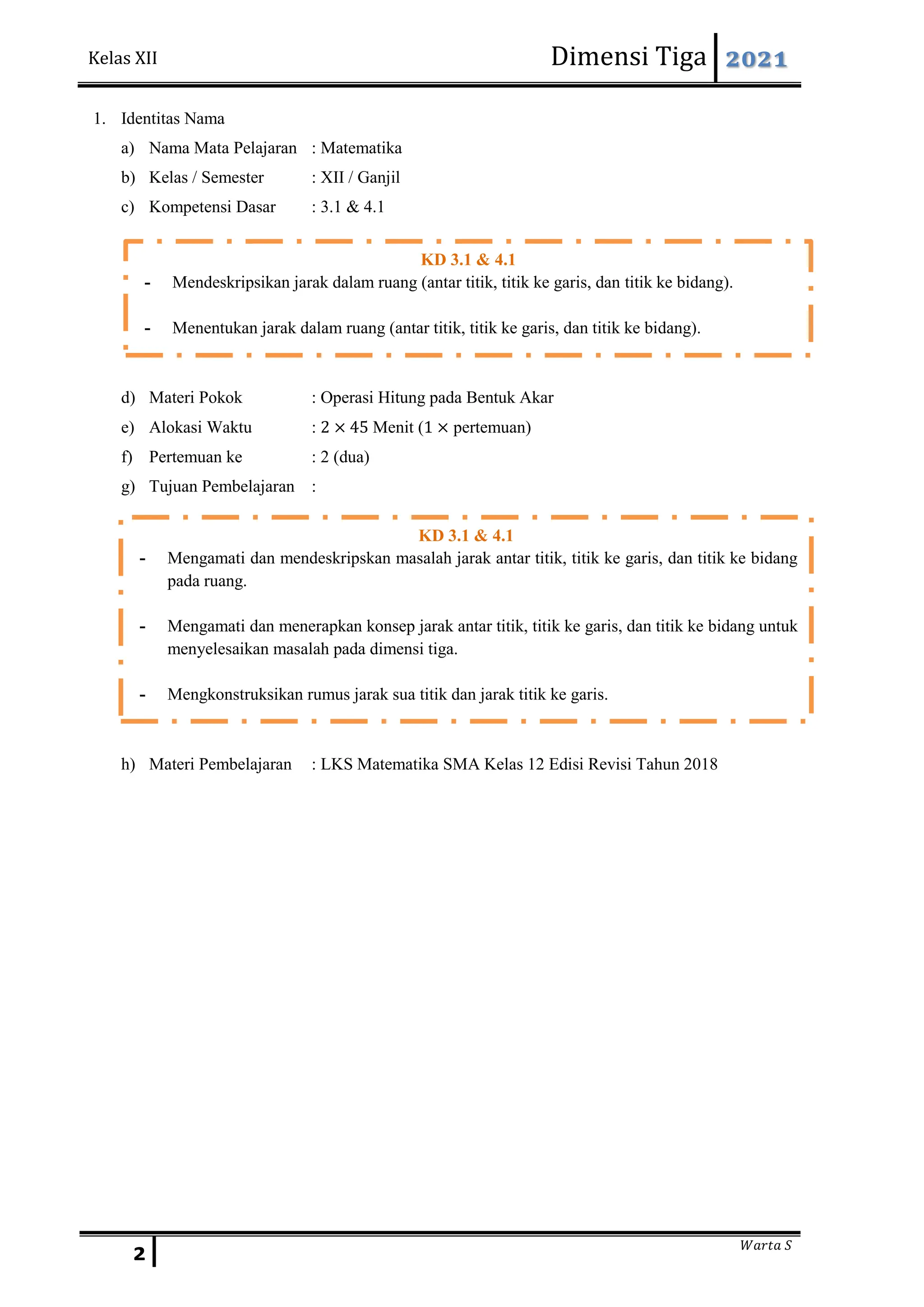 UKBM 1 Dimensi 3: Kedudukan Titik, Garis, dan Bidang. | PDF