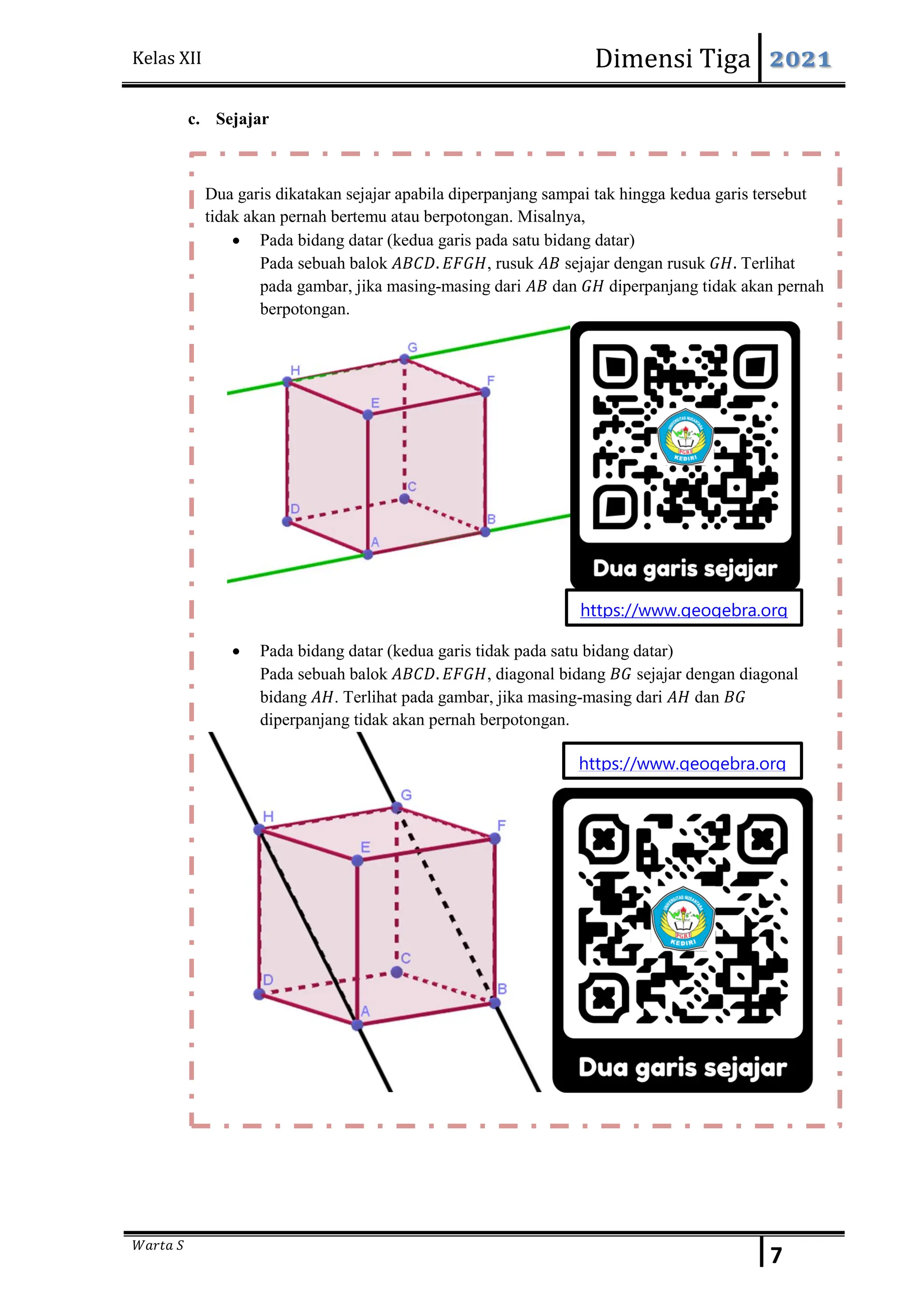 UKBM 1 Dimensi 3: Kedudukan Titik, Garis, dan Bidang. | PDF