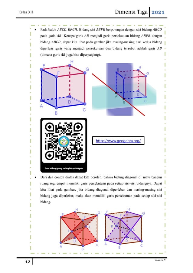 UKBM 1 Dimensi 3: Kedudukan Titik, Garis, dan Bidang. | PDF
