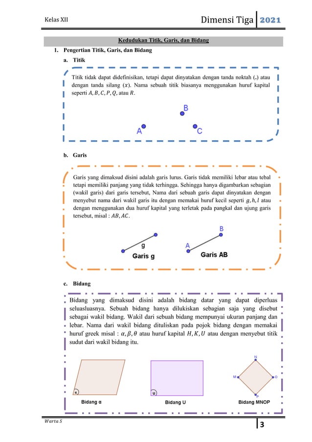 UKBM 1 Dimensi 3: Kedudukan Titik, Garis, dan Bidang. | PDF