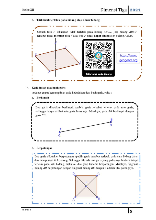 UKBM 1 Dimensi 3: Kedudukan Titik, Garis, dan Bidang. | PDF