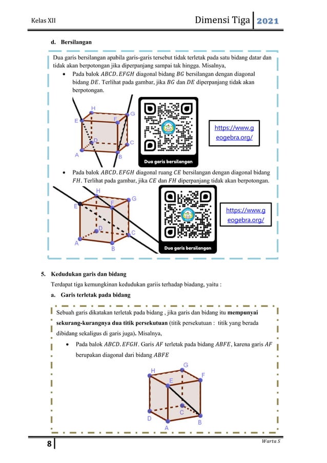 UKBM 1 Dimensi 3: Kedudukan Titik, Garis, dan Bidang. | PDF