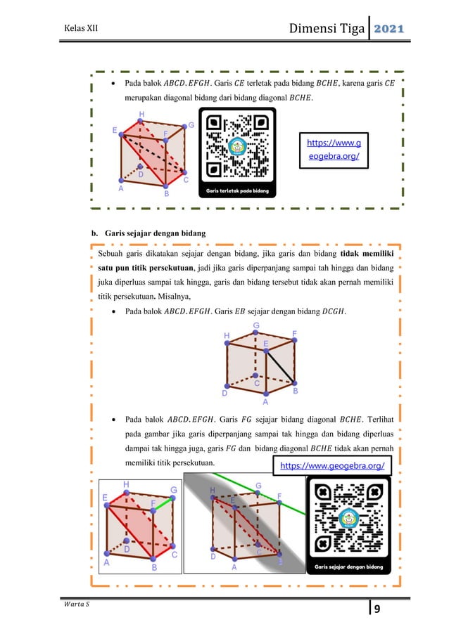 UKBM 1 Dimensi 3: Kedudukan Titik, Garis, dan Bidang. | PDF