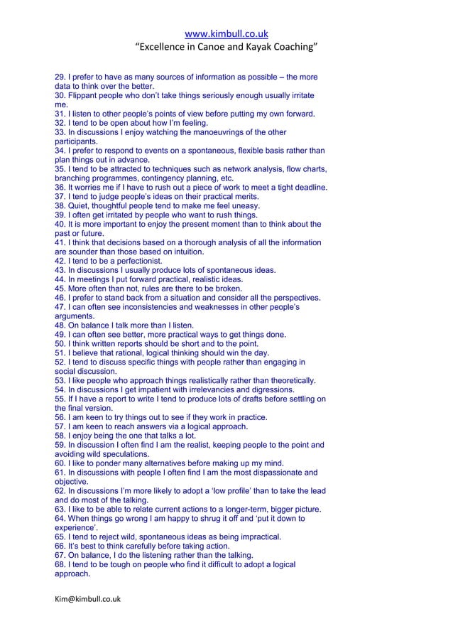 Ukcc bcu level 2 coach training learning styles questionaire | PDF