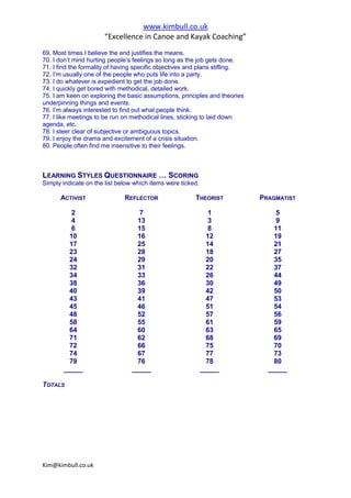 Ukcc bcu level 2 coach training learning styles questionaire | PDF