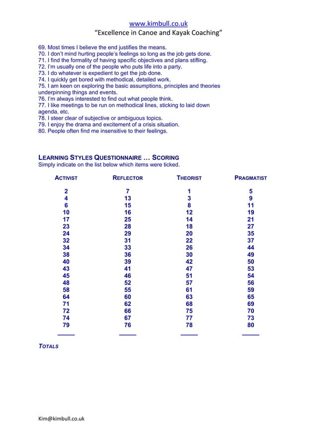 Ukcc bcu level 2 coach training learning styles questionaire | PDF