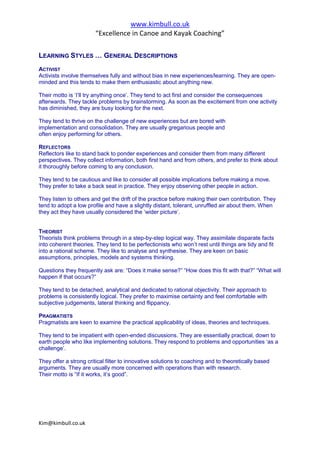 Ukcc bcu level 2 coach training learning styles questionaire | PDF