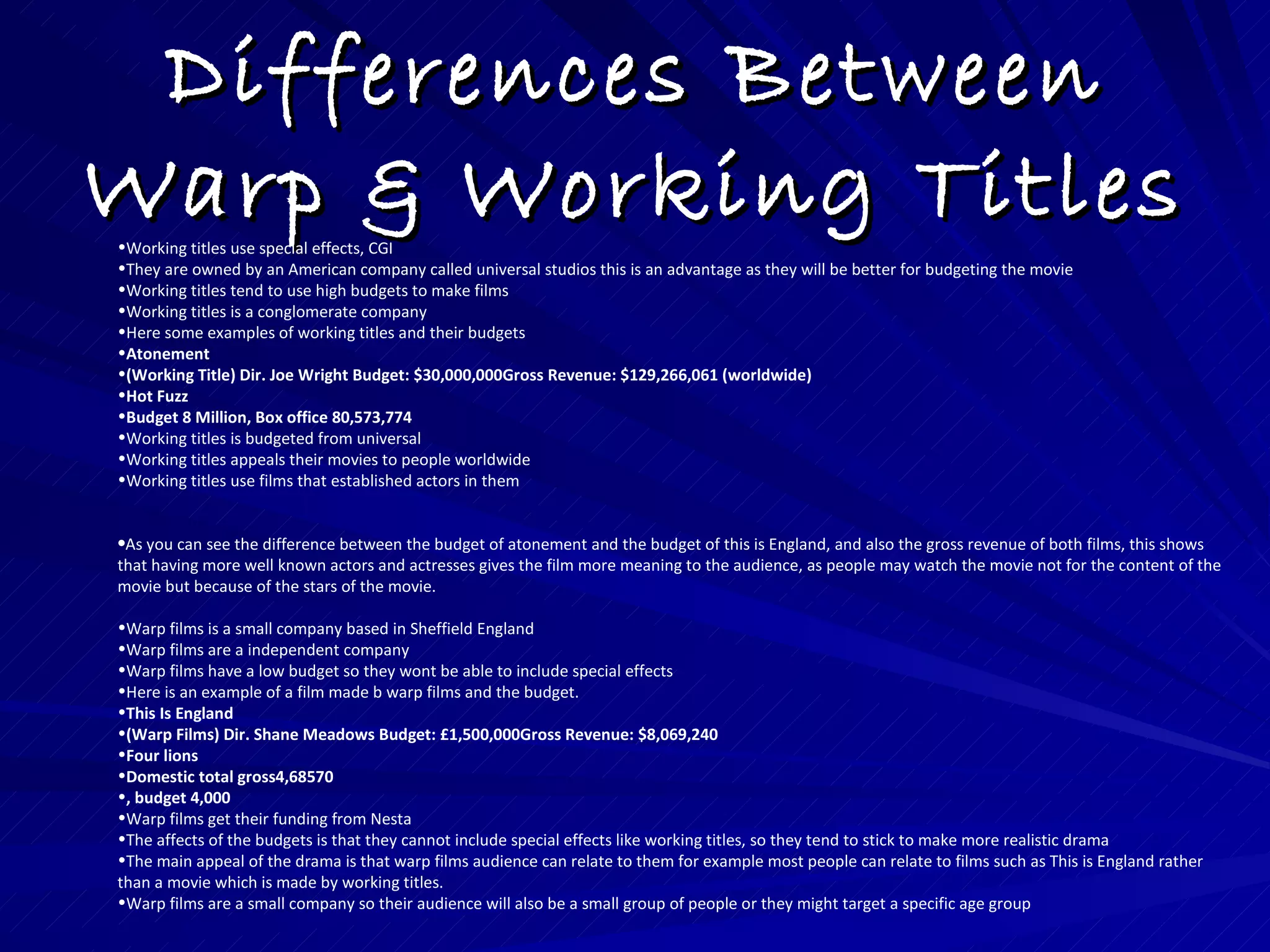 UK cinema Warp films & Working titles | PPT