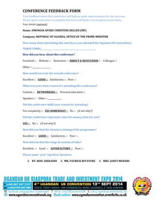 Uk convention completed feedback form-2013 | DOC | Business Expos ...