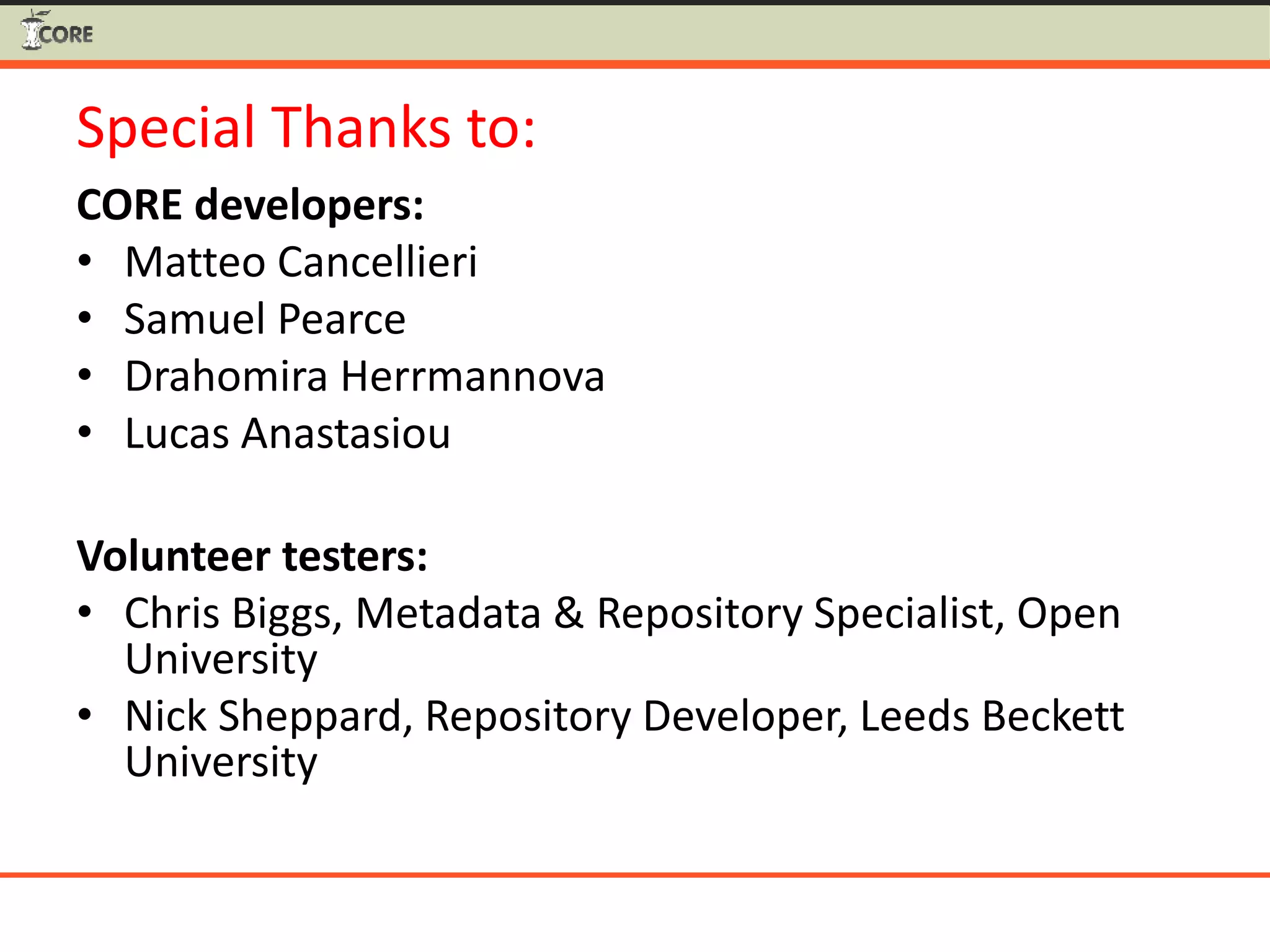 CORE Repositories Dashboard | PPT