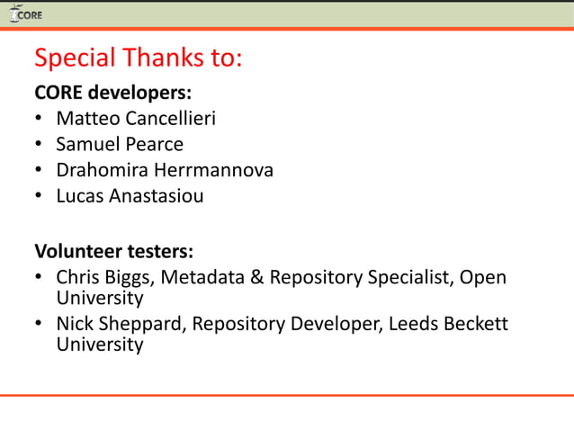 CORE Repositories Dashboard | PPT