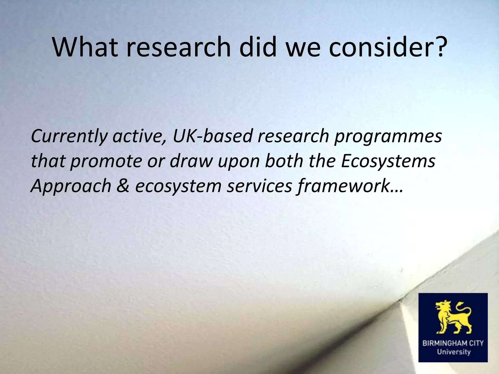 The UK Ecosystems Research Landscape | PPTX