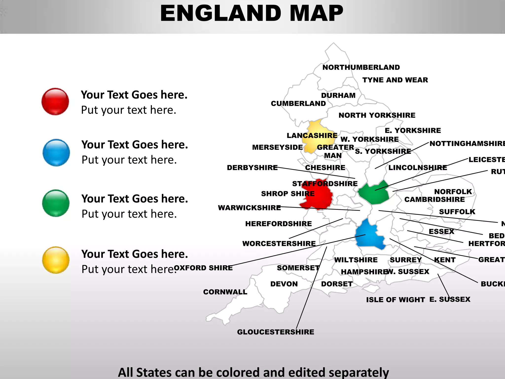Uk england country editable powerpoint maps with states and counties | PPTX