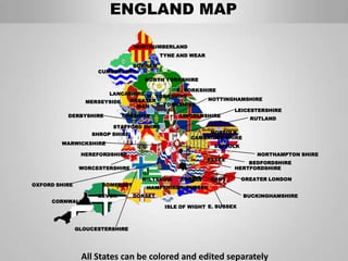 Uk england country editable powerpoint maps with states and counties | PPTX