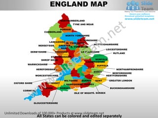 Uk england country editable powerpoint maps with states and counties ...