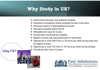Study in UK General Presentation 2025 - Easy Admissions | PDF