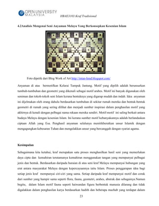 Ukiran mat jek HBAE3103 TAJUK KURSUs KRAF TRADISIONAL | DOCX