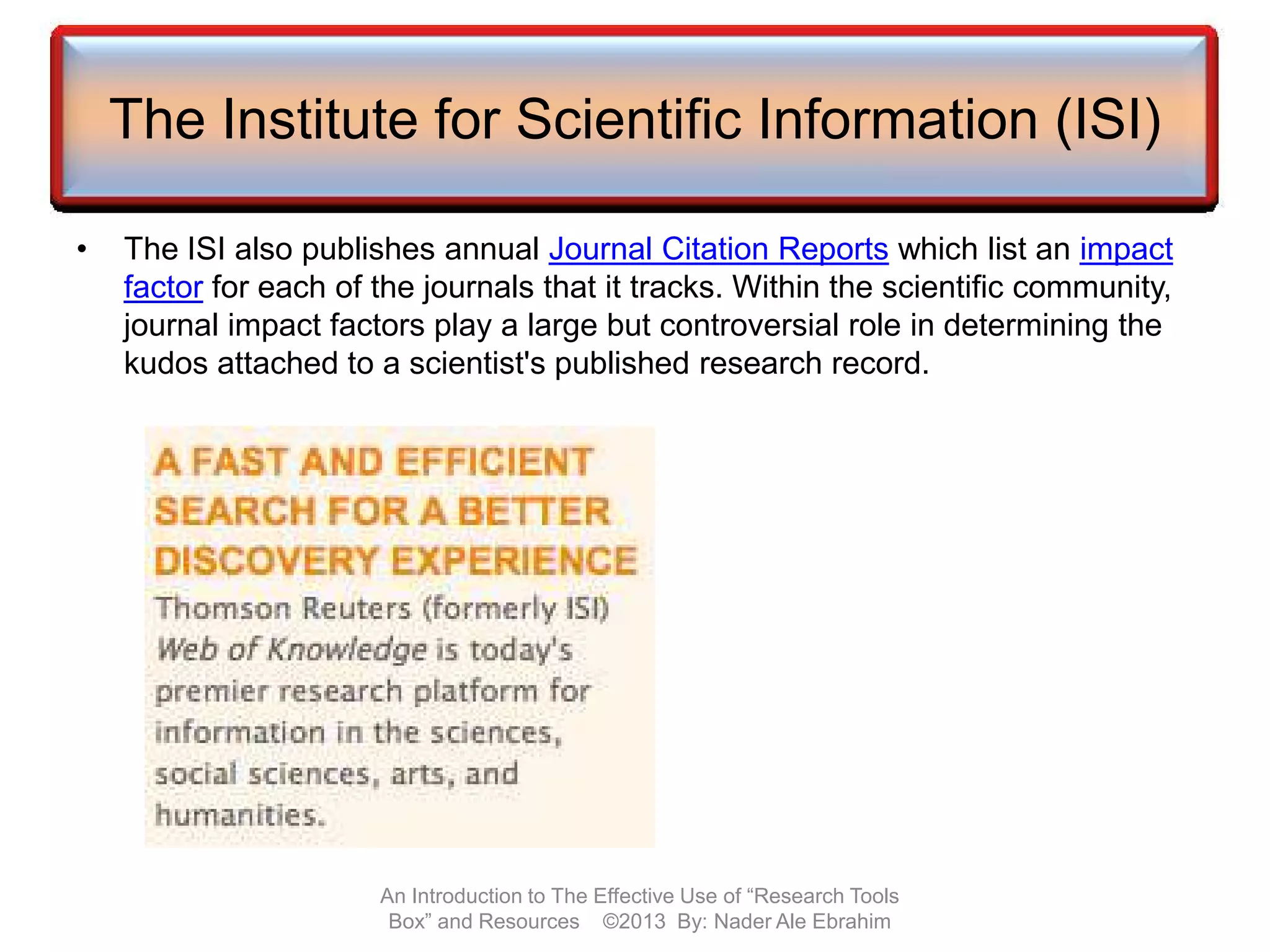 An Introduction to The Effective Use of “Research Tools Box” and ...