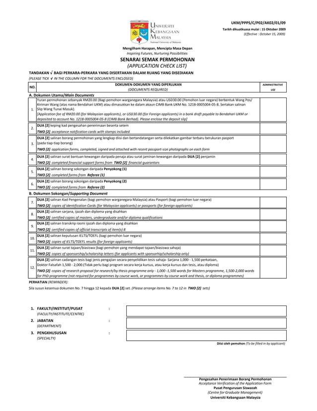 Ukm application form for graduate studies programme | PDF
