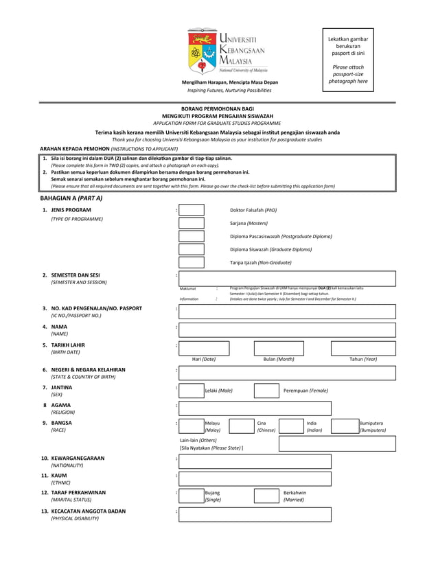 Ukm application form for graduate studies programme | PDF