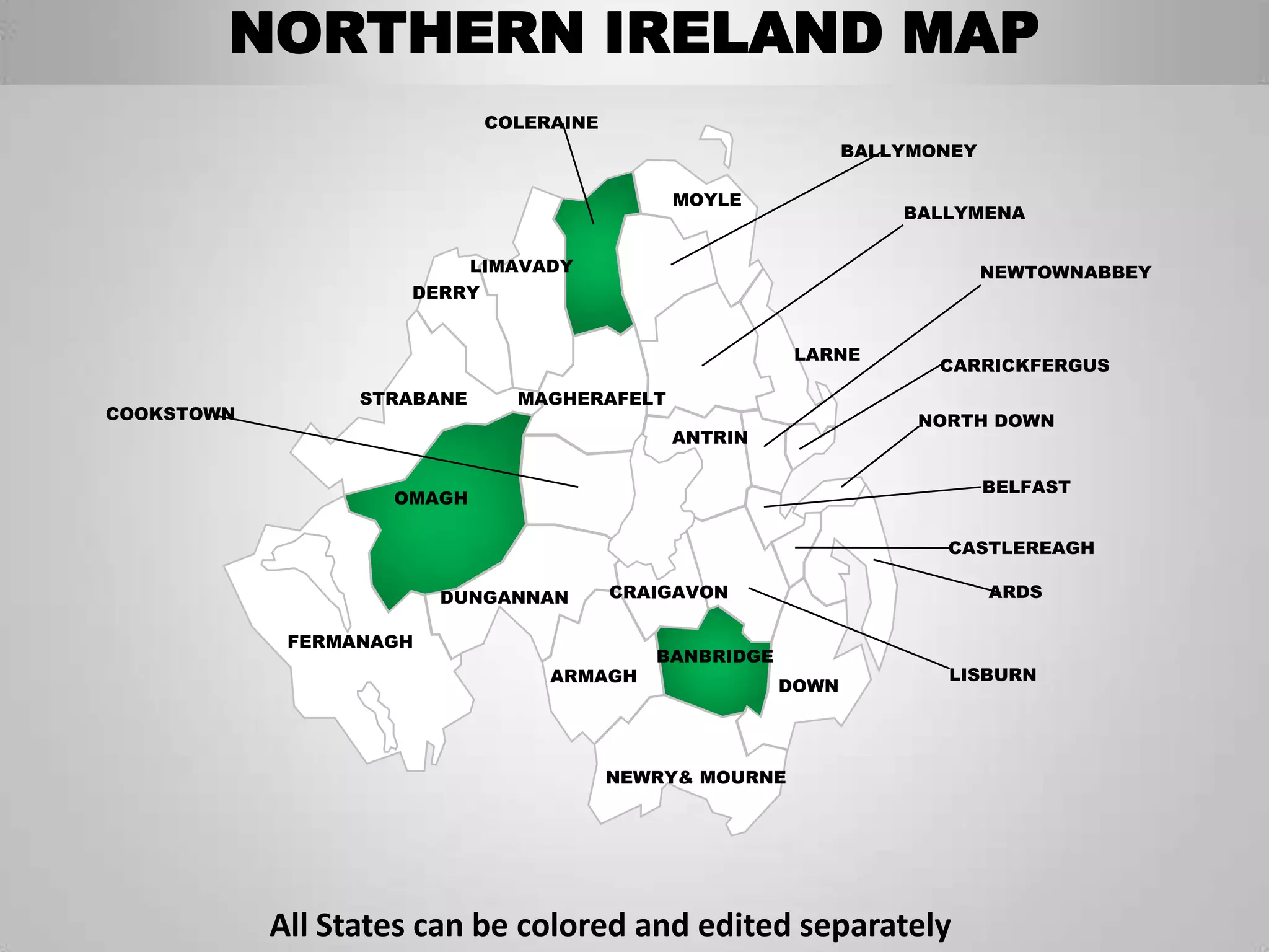 Uk northern ireland country editable powerpoint maps with states and ...