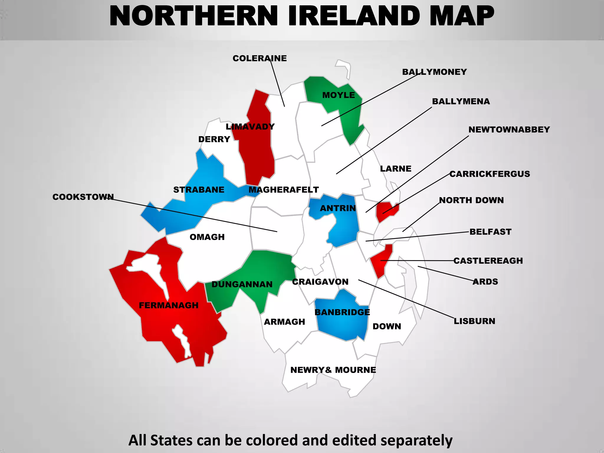 Uk northern ireland country editable powerpoint maps with states and ...