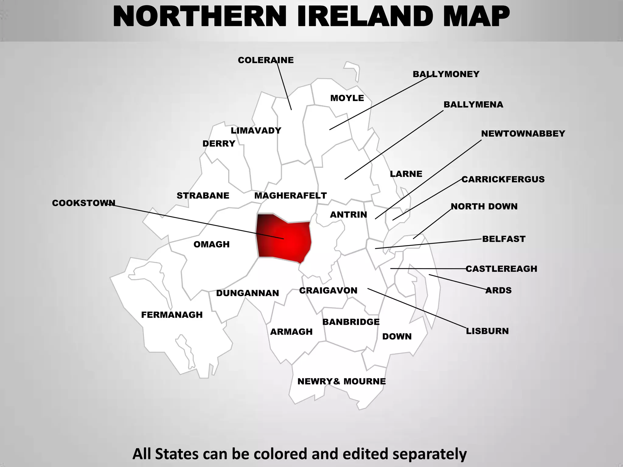 Uk northern ireland country editable powerpoint maps with states and ...