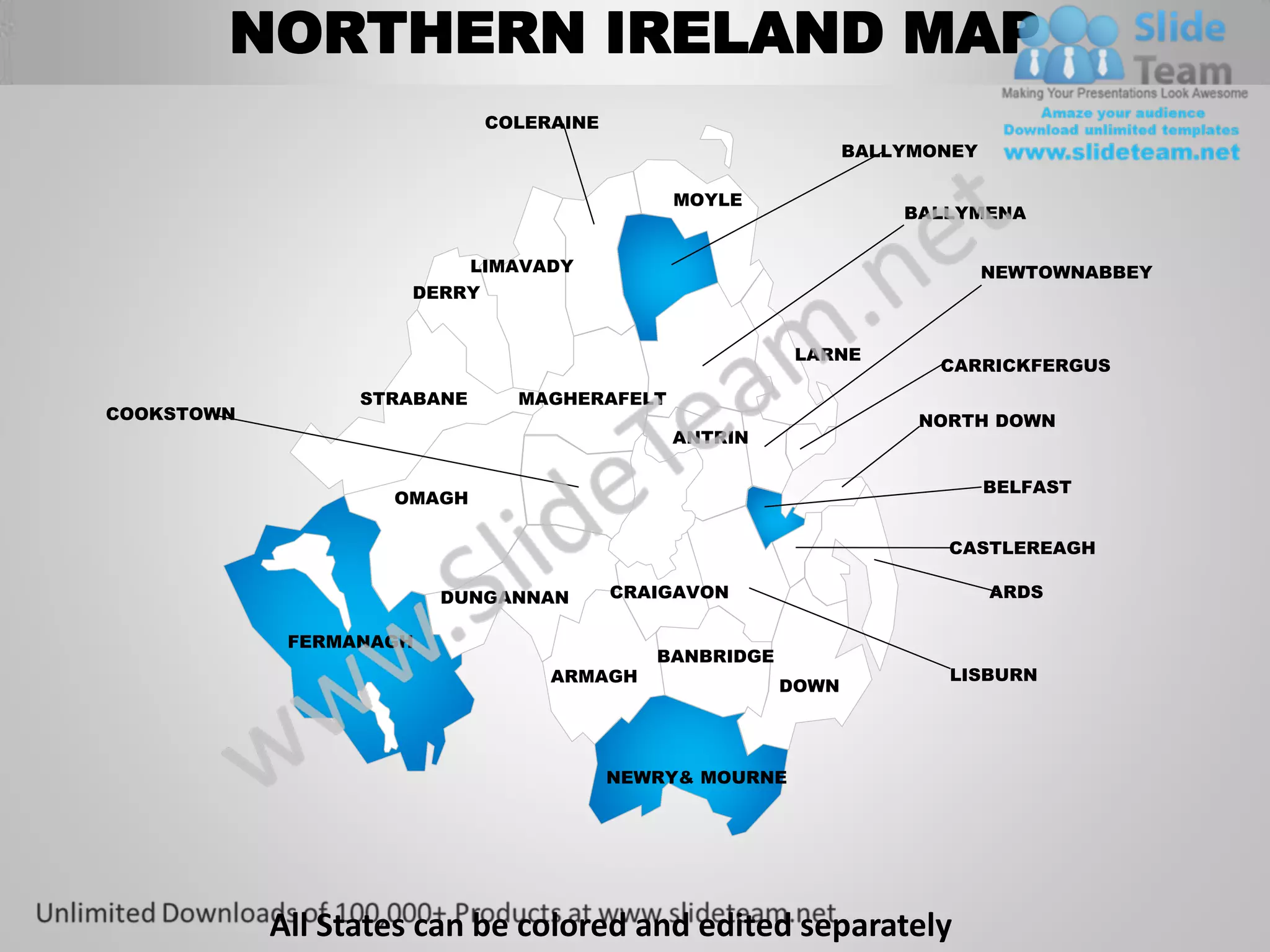 Uk northern ireland country editable powerpoint maps with states and ...