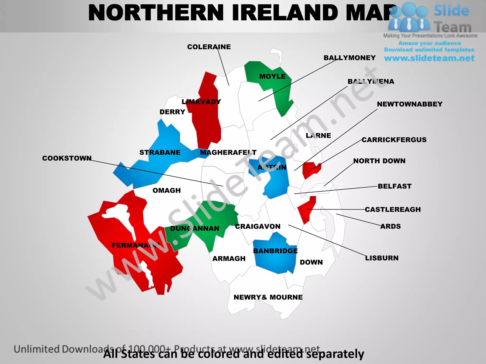 Uk northern ireland country editable powerpoint maps with states and ...