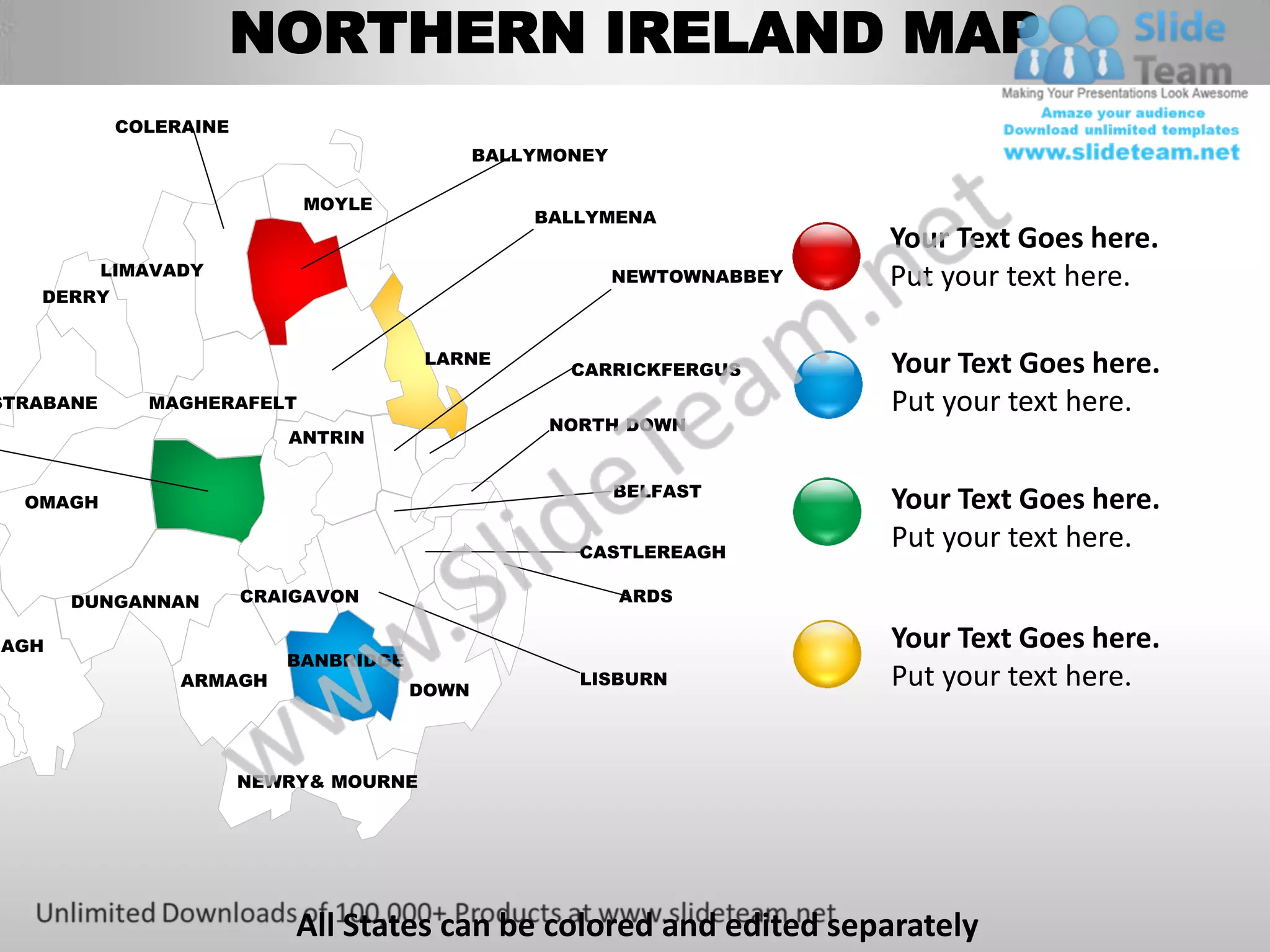 Uk northern ireland country editable powerpoint maps with states and ...