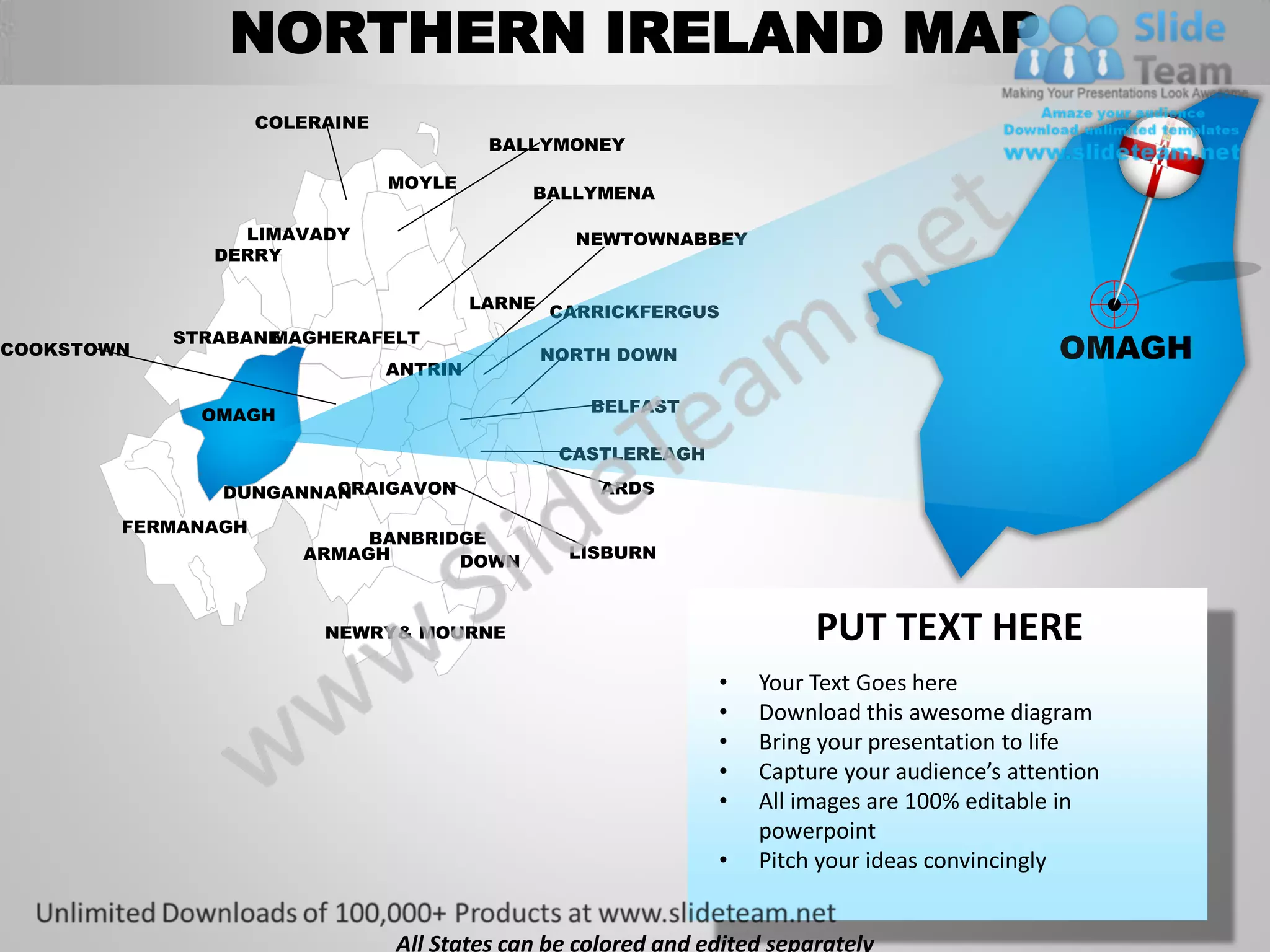 Uk northern ireland country editable powerpoint maps with states and ...