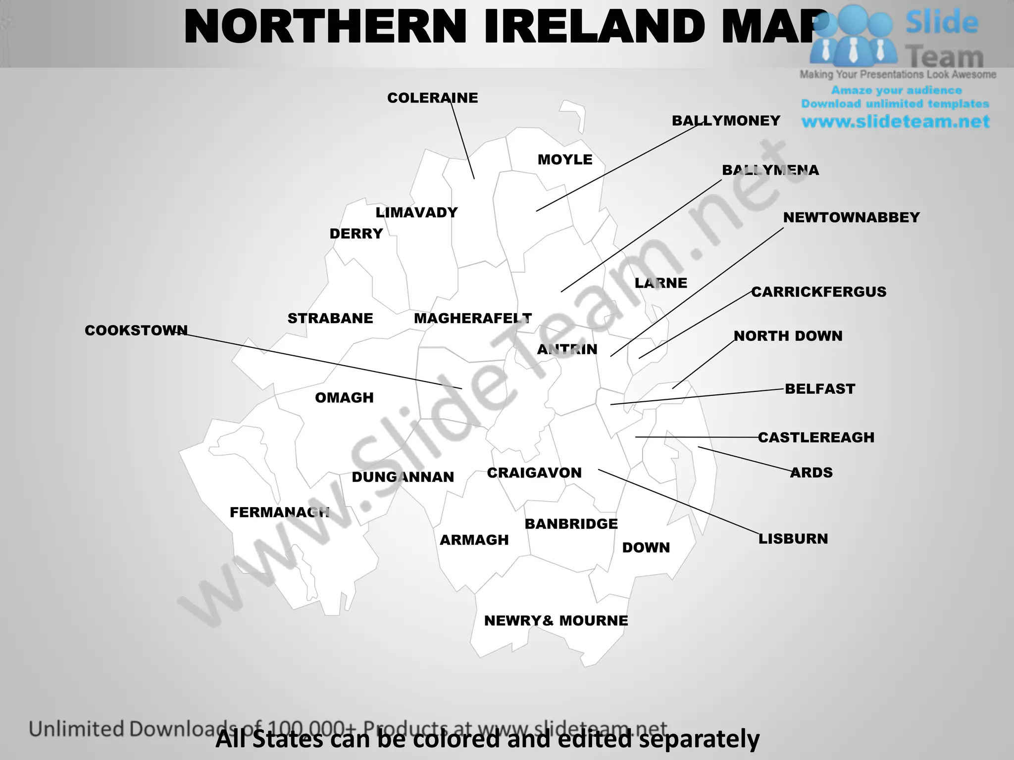 Uk northern ireland country editable powerpoint maps with states and ...