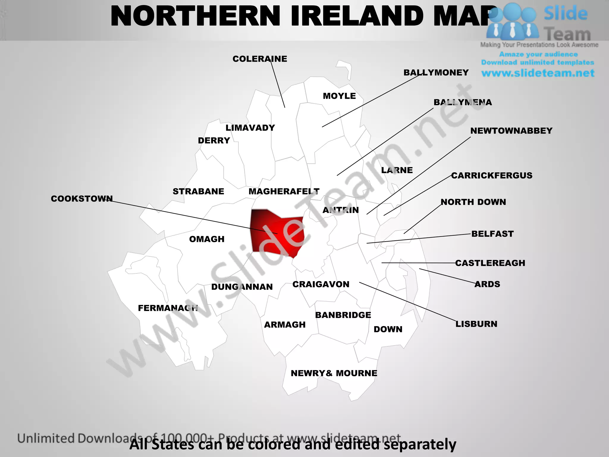 Uk northern ireland country editable powerpoint maps with states and ...