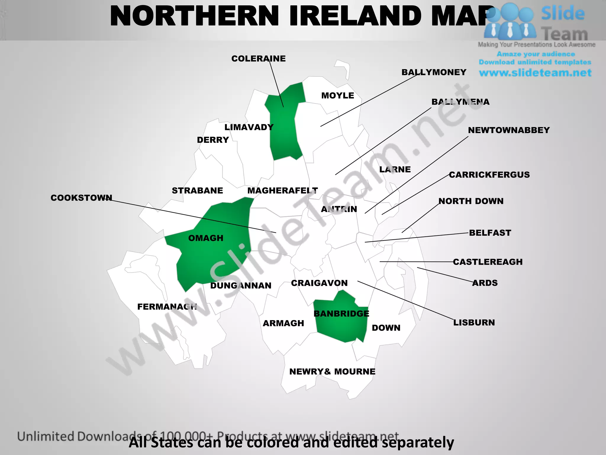 Uk northern ireland country editable powerpoint maps with states and ...
