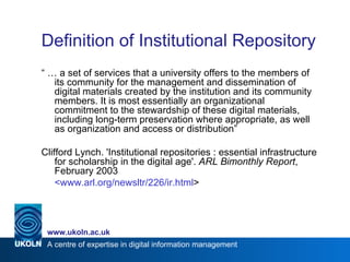 UKOLN open forum digital repositories | PPT