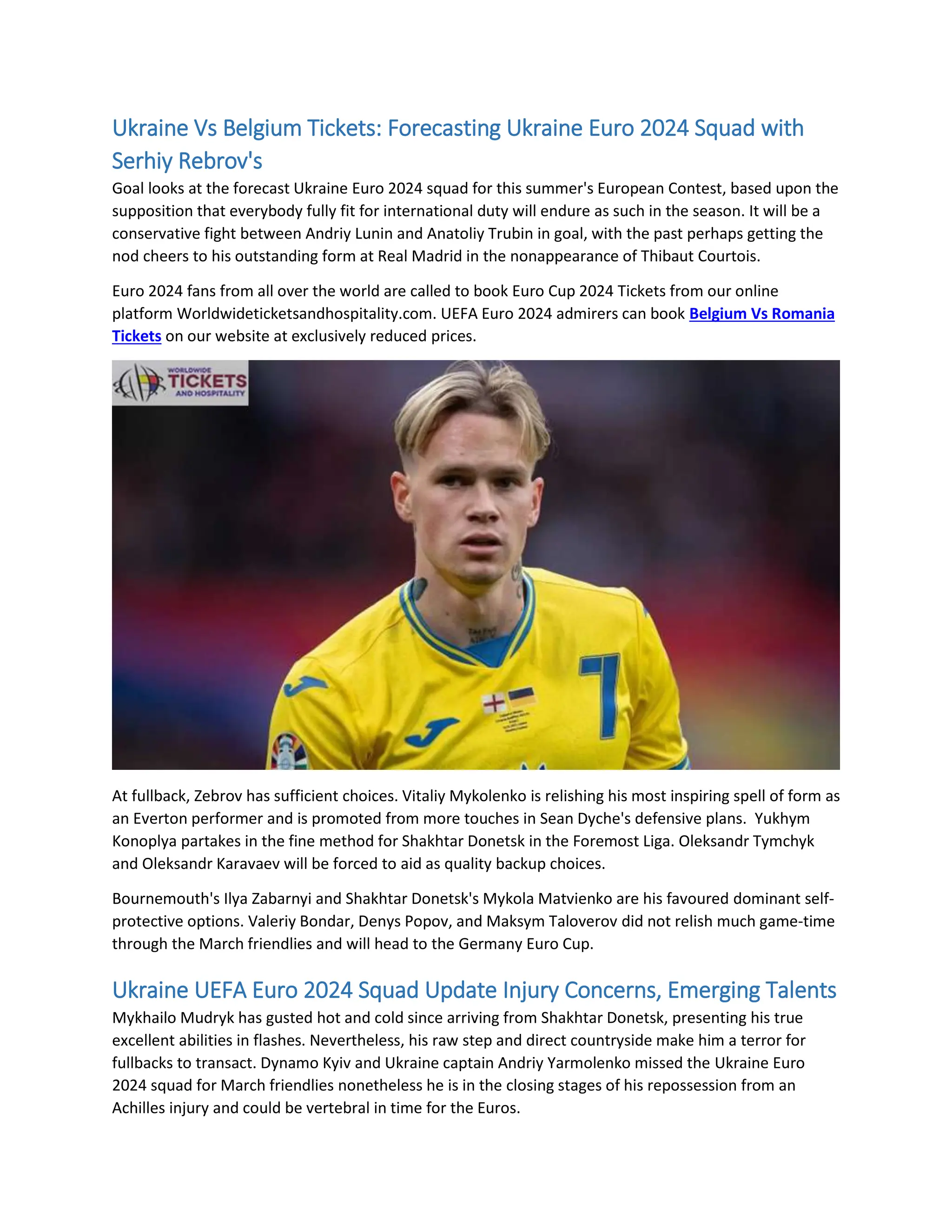 Ukraine Vs Belgium Ukraine Euro 2024 Squad Rebrov's Selections Revealed ...