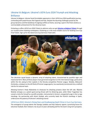 Ukraine Vs Belgium Ukraine's UEFA Euro 2024 Triumph and Attacking ...