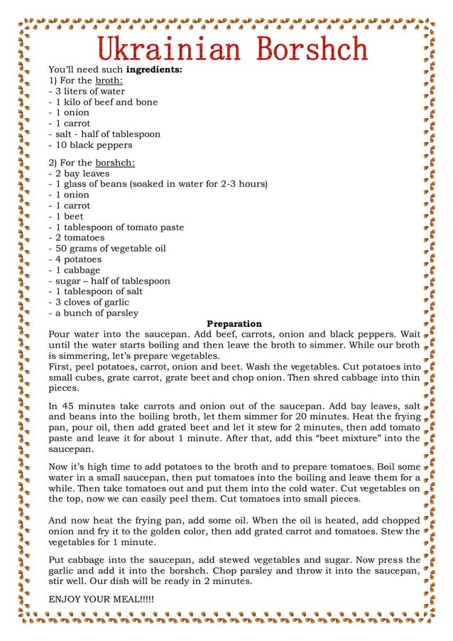 Ukrainian Borshch Pdf