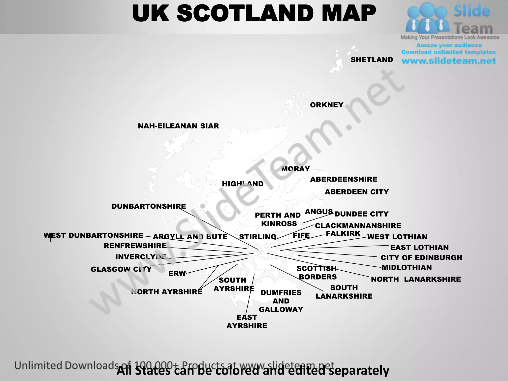 Uk scotland country editable powerpoint maps with states and counties ...