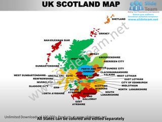 Uk scotland country editable powerpoint maps with states and counties ...