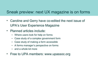 UKUPA Feb 09 Caroline Jarrett Visual Forms | PPT