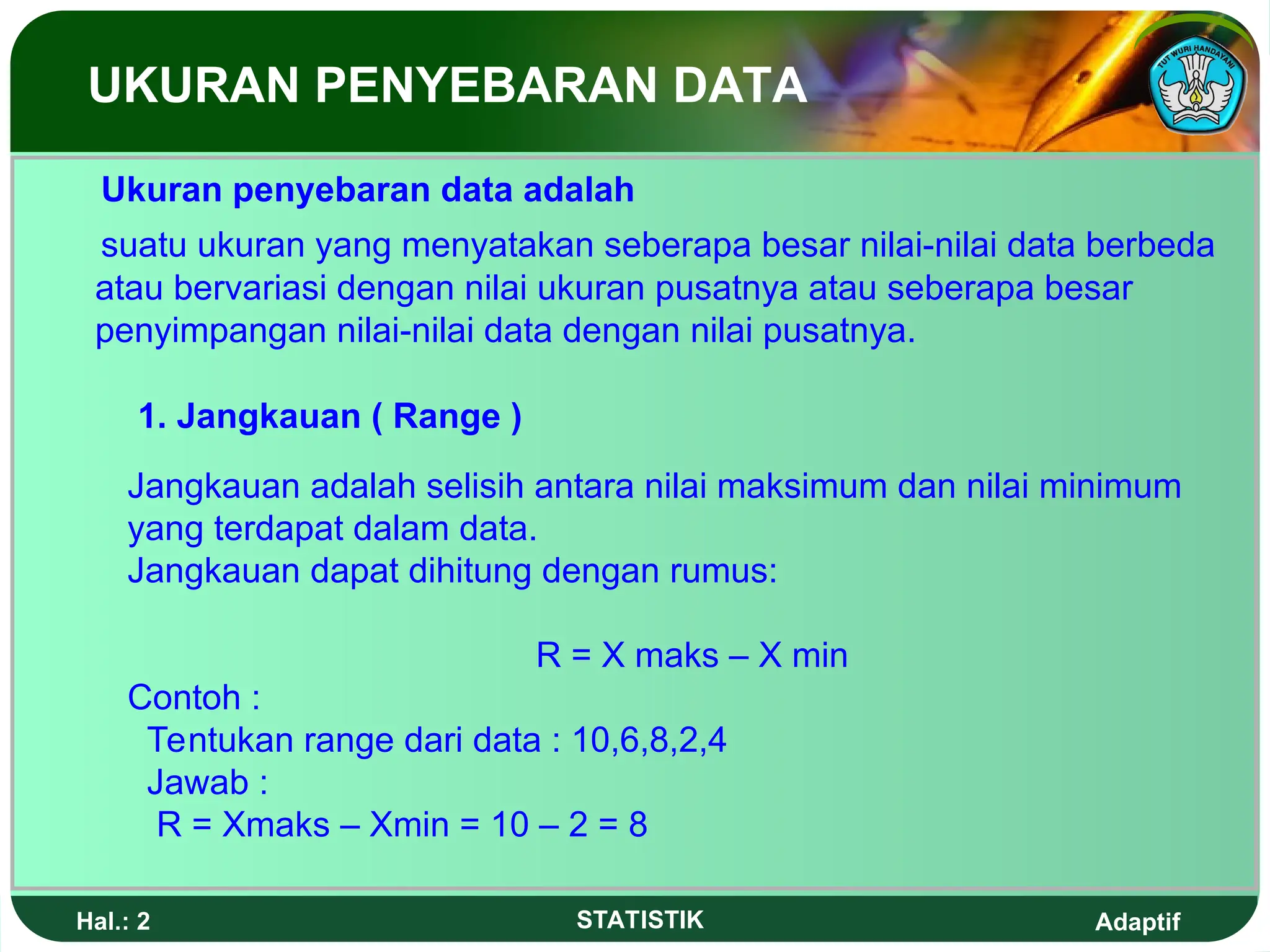 Statistik (ukuran Penyebaran Data) Matemtika | PPT