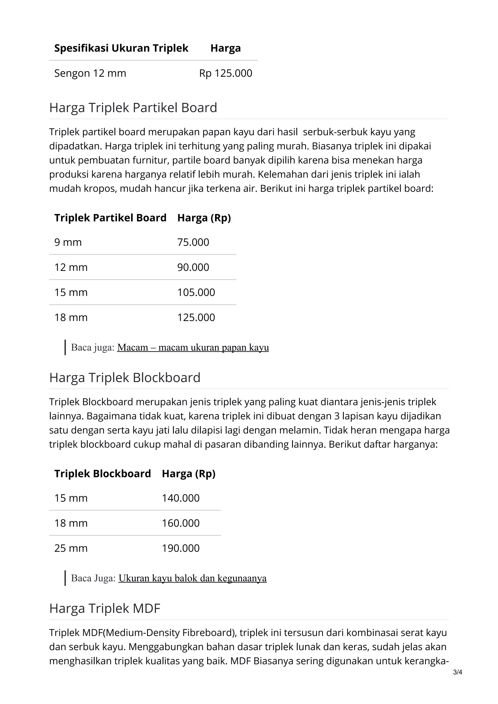 Ukuran dan harga triplek | PDF